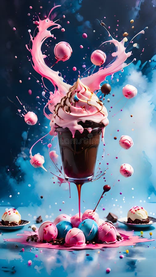 Explosion of Chocolates Ice Cream and Chocolate Cake Illustration with ...