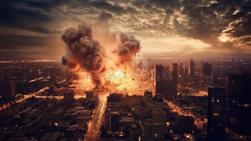 Explosion in a City with Tall Buildings in War. Generative Ai Stock ...