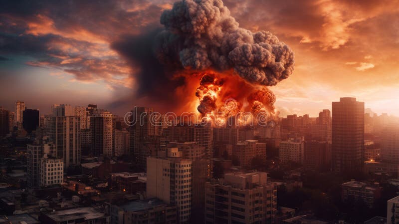 Explosion in a City with Tall Buildings in War. Generative Ai Stock ...