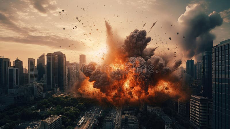Explosion in a City with Tall Buildings in War. Generative Ai Stock ...