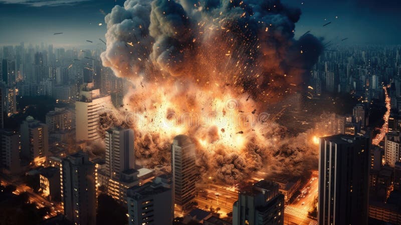 Explosion in a City with Tall Buildings in War. Generative Ai Stock ...