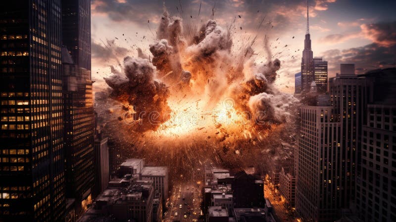 Explosion in a City with Tall Buildings in War. Generative Ai Stock ...