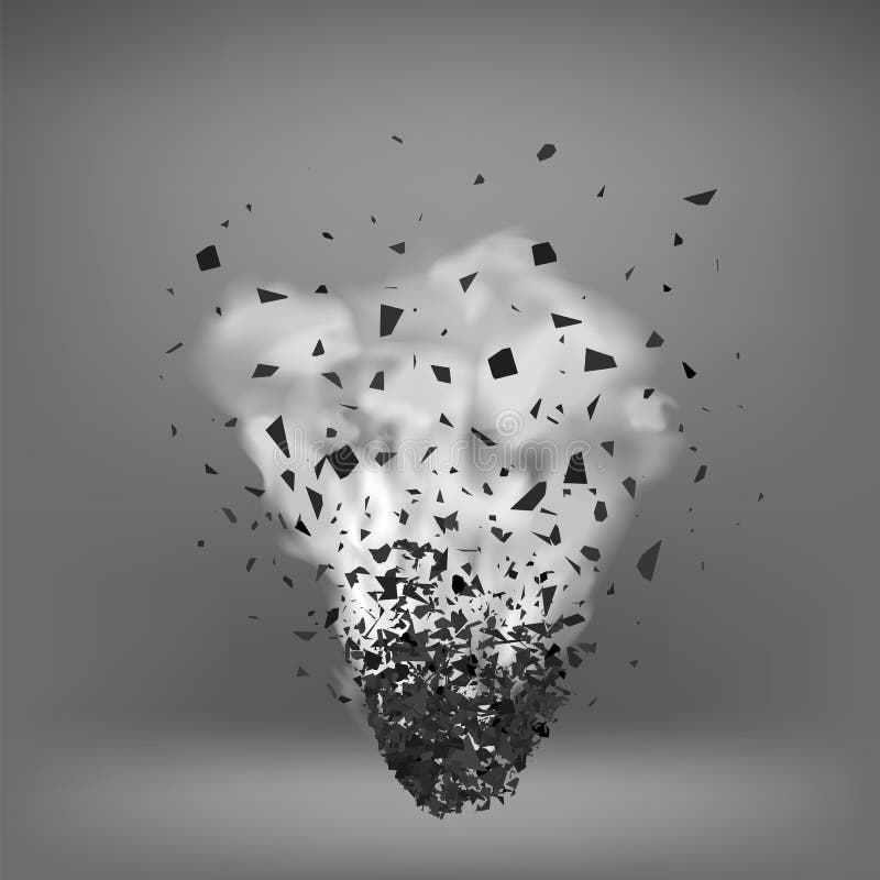 Explosion Cloud of Black Pieces on Gray Background. Sharp Particles ...