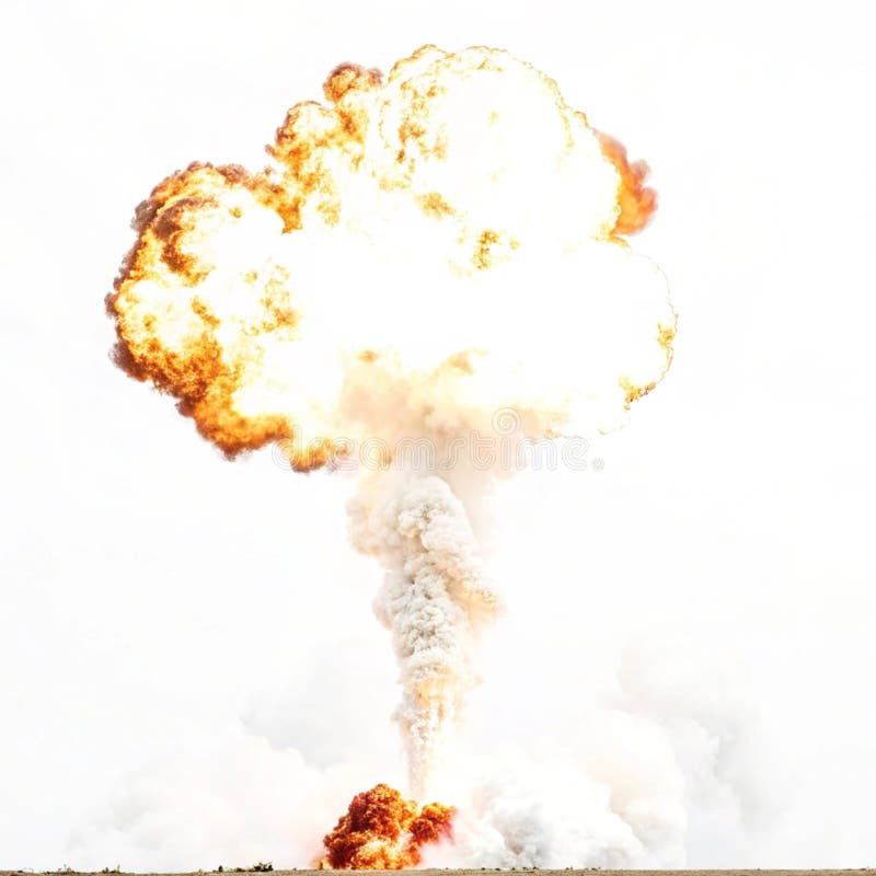 Explosion with a Cloud of Fire Isolated on White Background Stock ...
