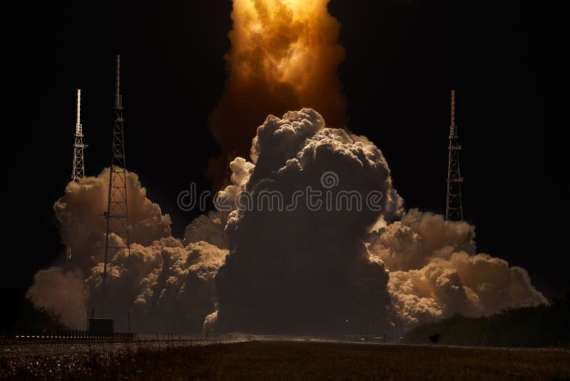 Explosion Clouds after the Space Launch of a Rocket Stock Photo - Image ...