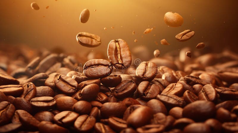 An Explosion of Coffee Beans is Falling from the Sky and into a Large ...