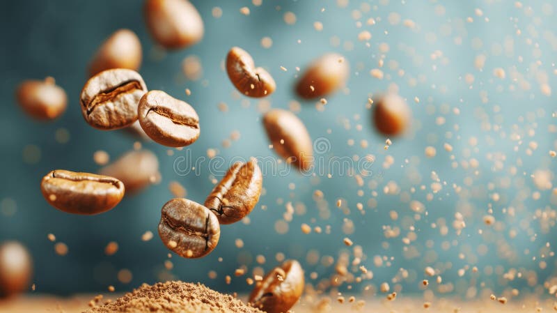 Explosion of Coffee Beans Featuring Shredded Roasted Ground Coffee and ...