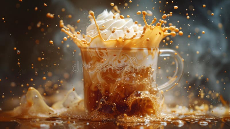 Explosion of Coffee Splash with Whipped Cream - Generative Ai Stock ...