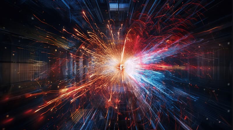 Explosion of Colliding Particles, Science Concept. Generative AI Stock Illustration ...