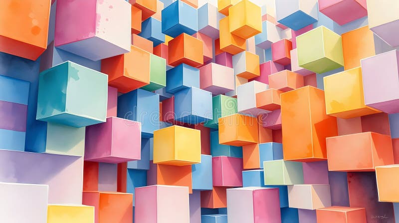 Vibrant Cube Cascade - a Colorful Abstract Geometric Landscape ...
