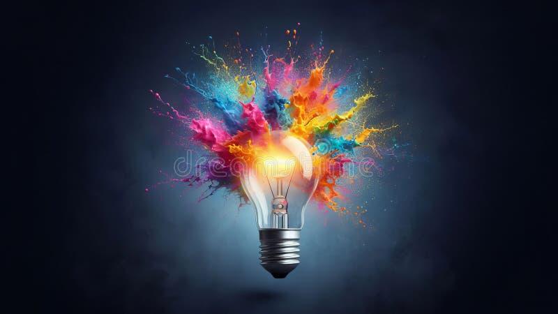 Explosion of Color: Light Bulb with Vibrant Paint Splashes Stock ...