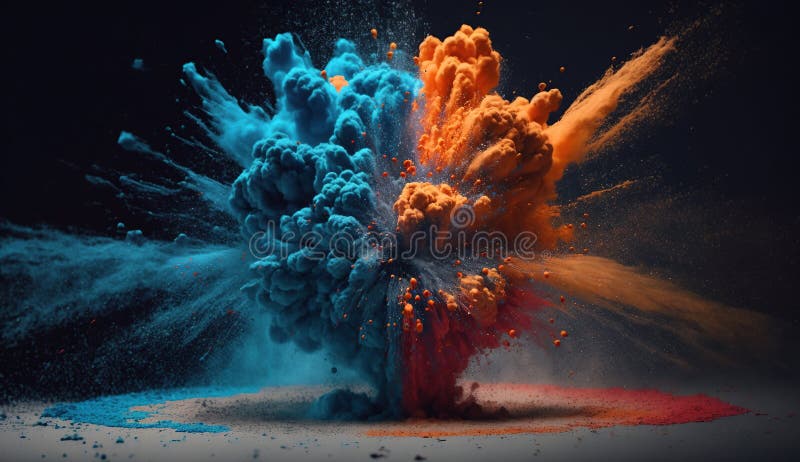 Explosion of Colored Powder on Black Background. Generative Ai Stock ...