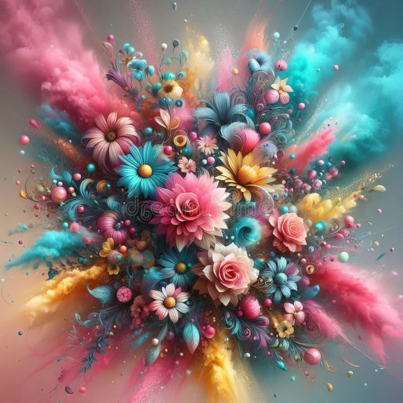 Explosion of Colored Powder in the Form of Flowers, Abstract Colored ...