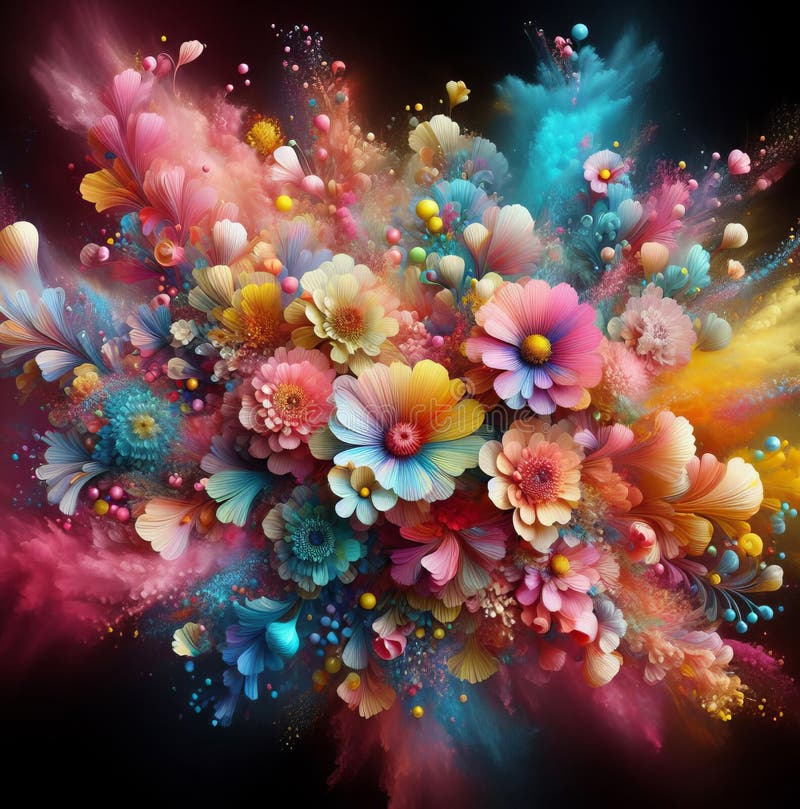 Explosion of Colored Powder in the Form of Flowers, Abstract Colored ...