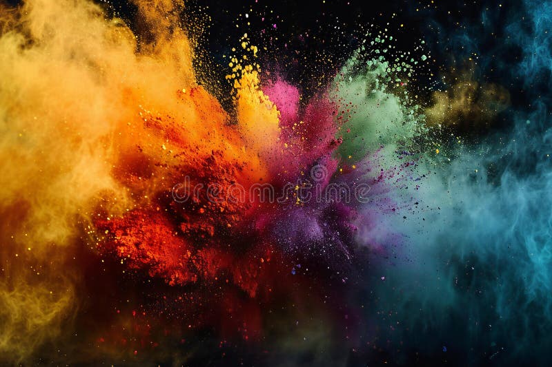 Explosion of Colored Powder, Isolated on Black Background, Abstract ...