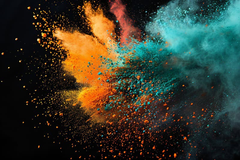 Explosion of Colored Powder, Isolated on Black Background, Abstract ...