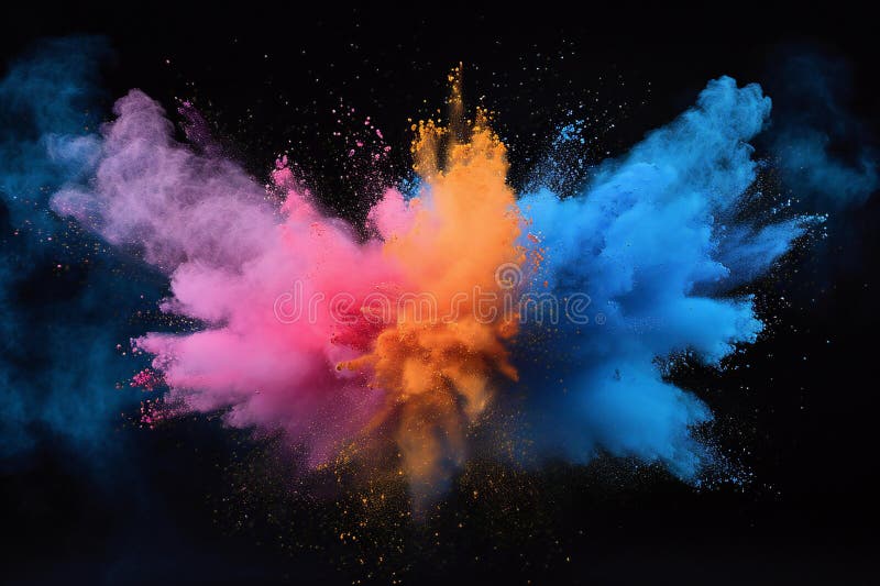 Explosion of Colored Powder, Isolated on Black Background, Abstract ...