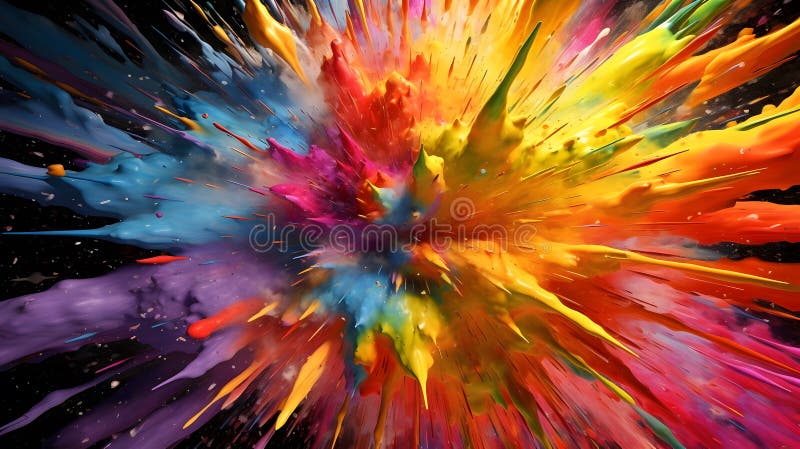 Colorful Abstract Paint Explosion on Black Background. 3d Illustration ...