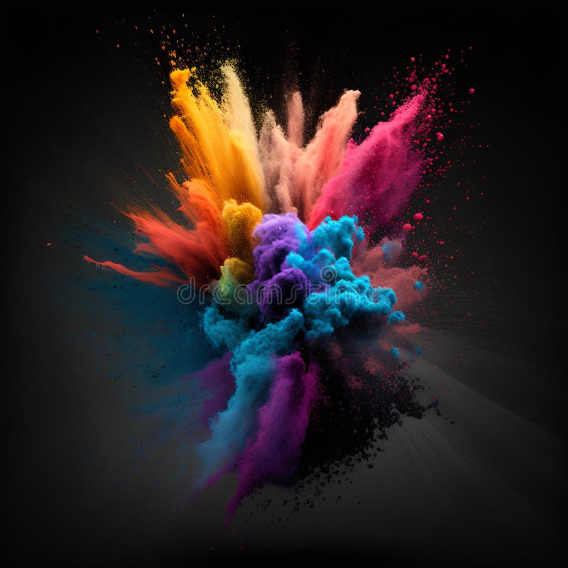 Explosion of Colored Powder Isolated on Black Background. 3d Rendering ...