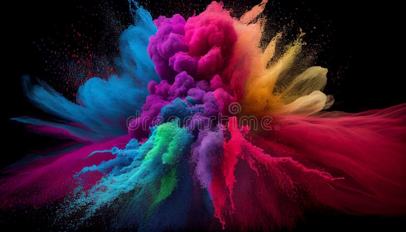 Explosion of Colored Powder Mixed. Generative Ai Stock Illustration ...