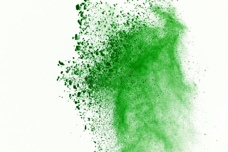 Explosion of Colored Powder on White Background. Green Dust Explode on ...