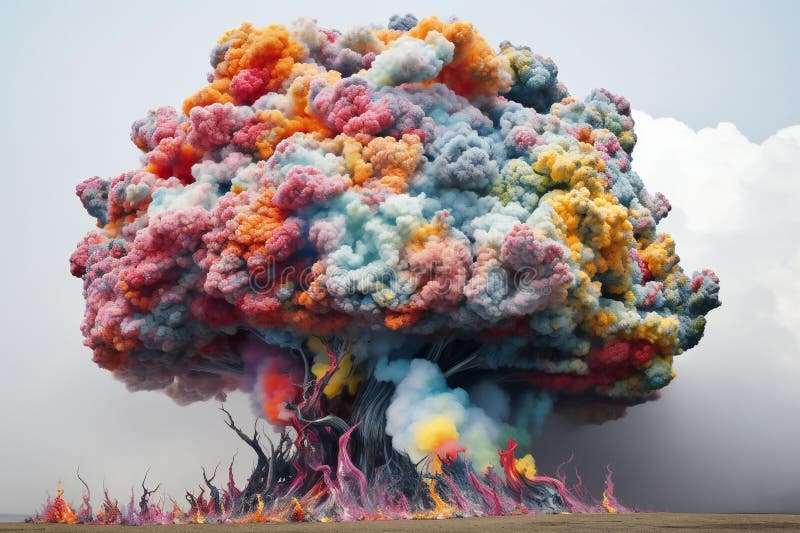 Explosion of Colored Smoke on a Background of the Blue Sky Stock ...