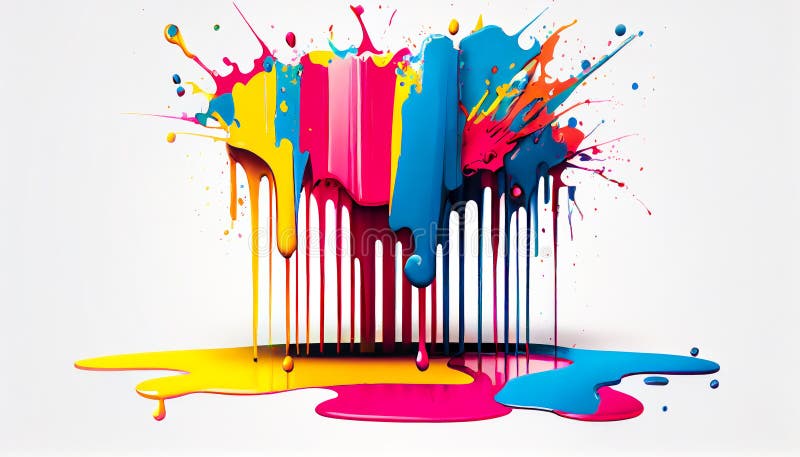 Explosion of Colorful Bright Paint Drips Pink Blue Yellow. Generative ...