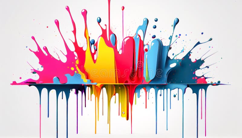 Explosion of Colorful Bright Paint Drips Pink Blue Yellow. Generative ...