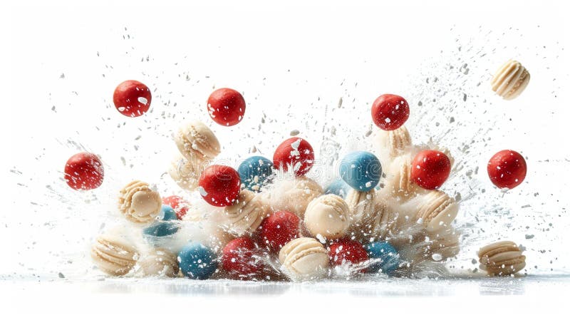 Explosion of Colorful Candies, Including Red, Blue, and White, Create a ...