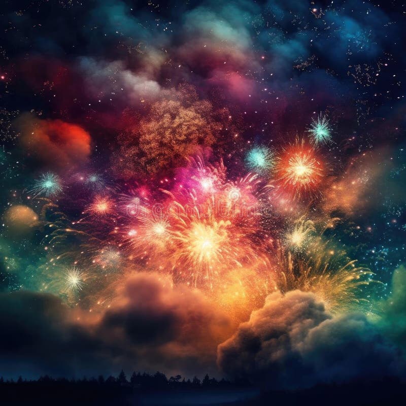 An Explosion of Colorful Fireworks Lighting Up the Nighttime Sky Stock ...