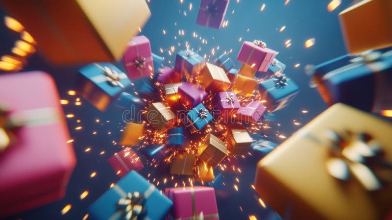 Explosion of Colorful Gift Boxes with Sparkling Celebration Background ...
