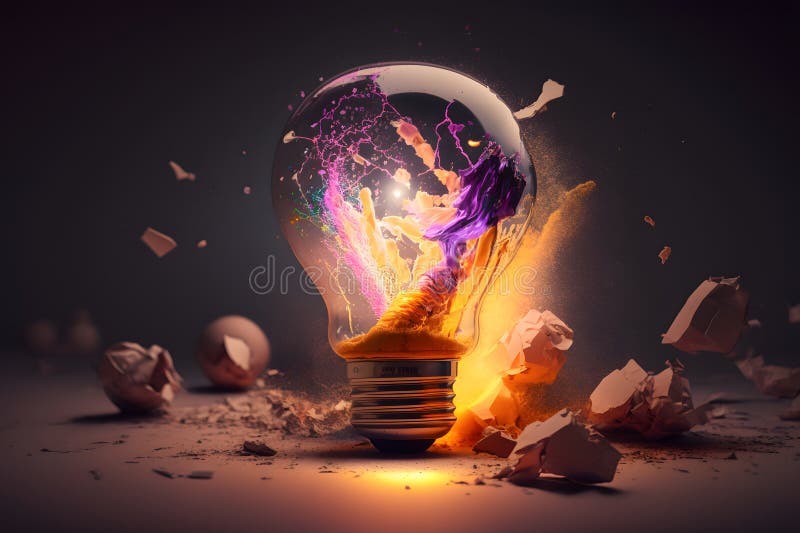 An Explosion of Colorful Paint Inside a Light Bulb that Stands Upright ...