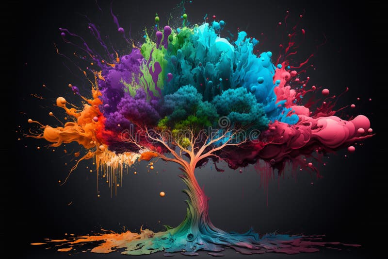 Explosion of Colorful Particles Forms a Tree Generative AI Stock ...