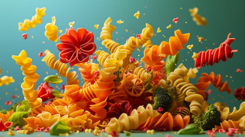 Explosion of Colorful Pasta Spirals with Vegetables Stock Image - Image ...