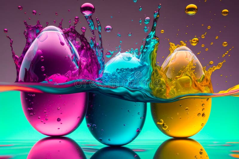 An Explosion of Colors As Easter Eggs are Dropped into a Glass of ...