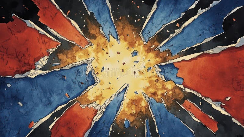 An Explosion of Colors with Blue and Red Shards Radiating from a ...