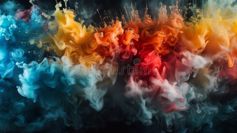 An Explosion of Colors Cascading and Diffusing in a Black Ocea Stock ...