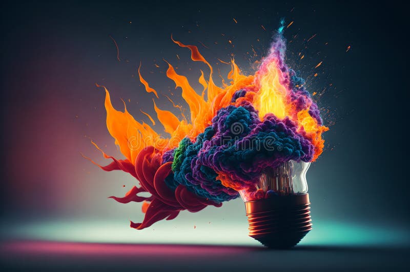 Explosion of Colors from a Light Bulb, Creative Concept, Smart and ...