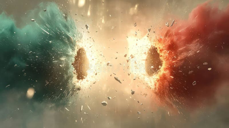 Cosmic Collision: Teal and Red Nebulae Exploding in a Fiery Clash Stock ...