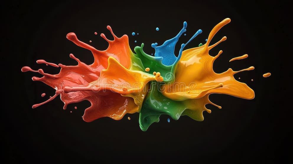 Explosion of Colors, Vibrant Liquid Paint Splatter on Dark Canvas ...