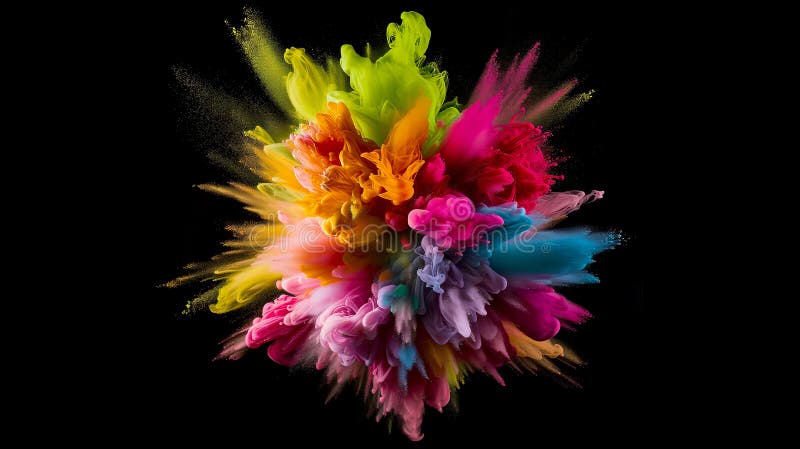 Explosion of Colour with Powder and Ink on a Black Generated by Ai ...
