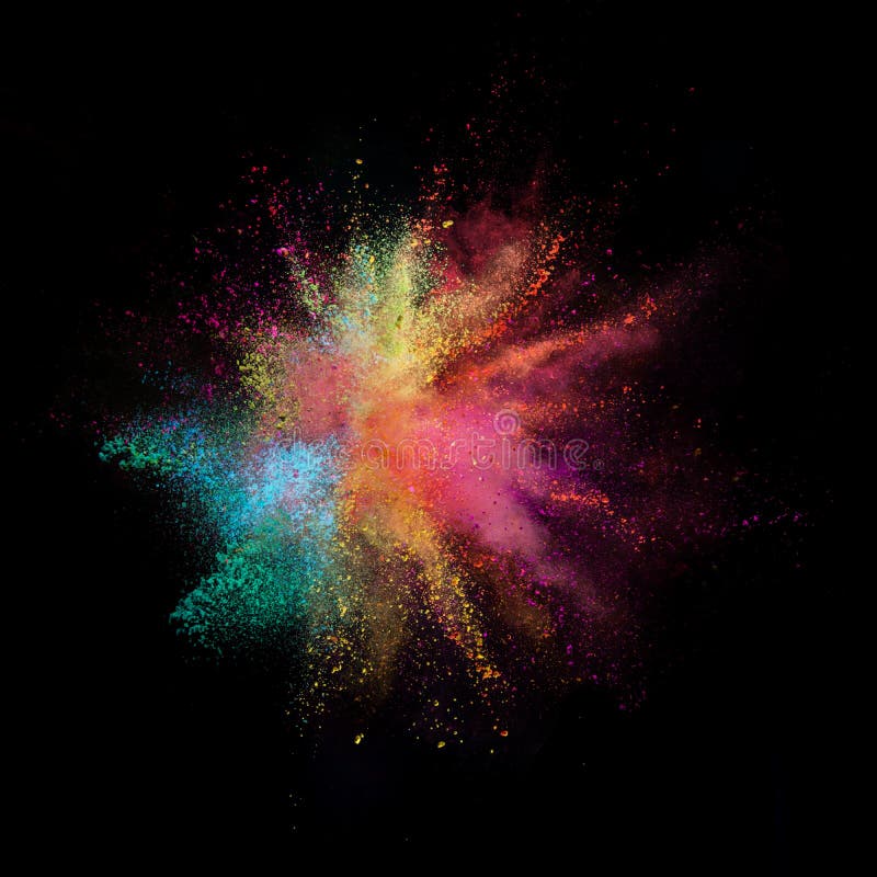 Explosion of Coloured Powder Isolated on Black Background. Stock Photo ...