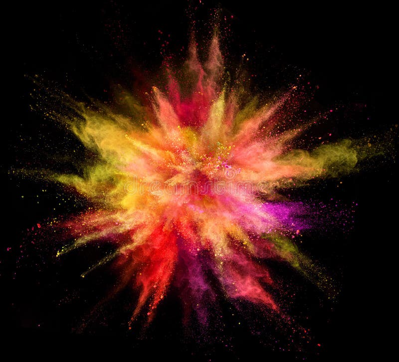 Explosion of Coloured Powder Isolated on Black Background. Stock ...
