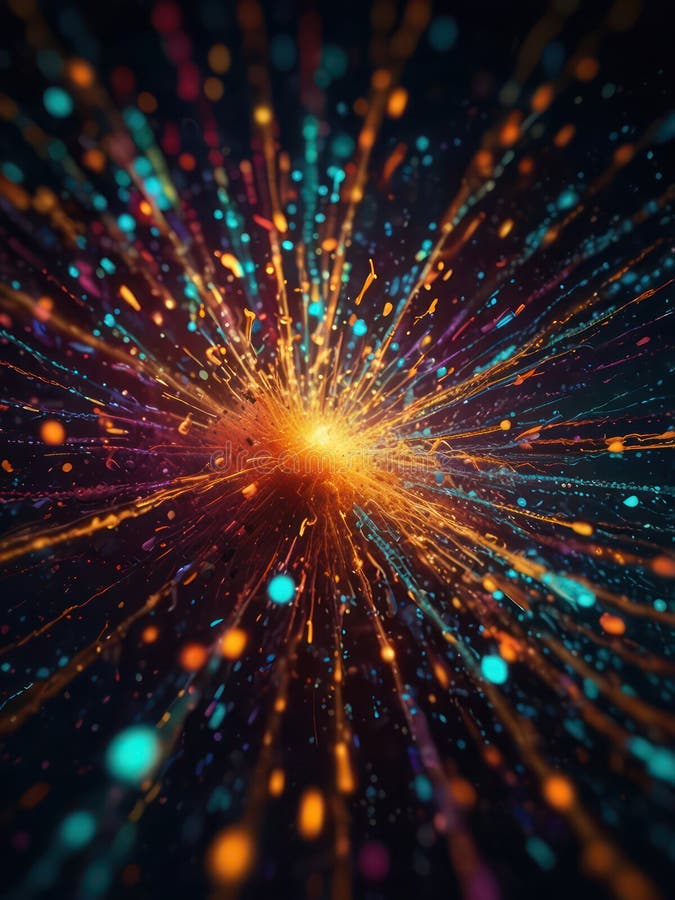 Explosion of Colourful Neon Particles in Dark Background.Fireworks ...