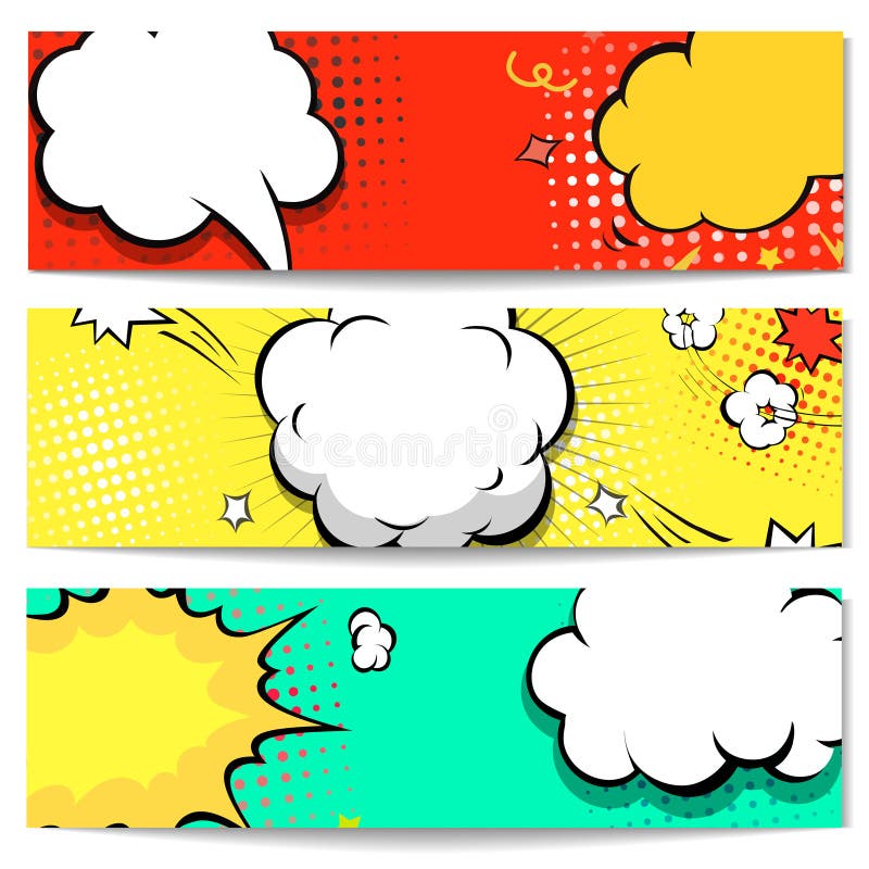 Vintage Pop Art Comic Speech Bubble Set with Halftone Background Stock ...