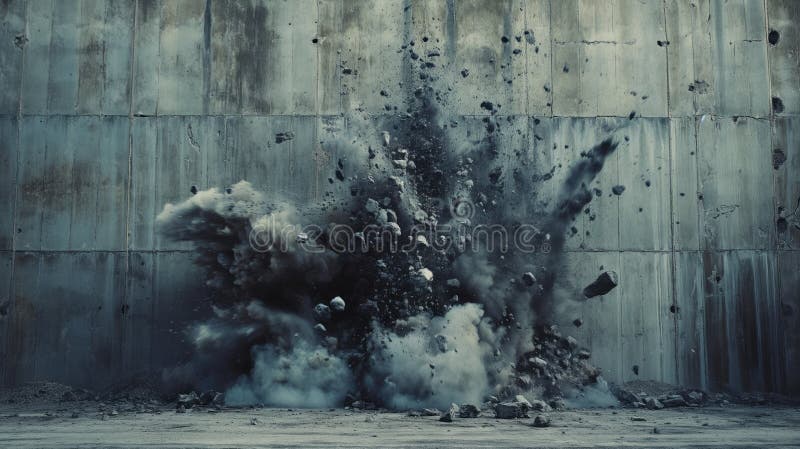 Explosion in a Concrete Wall Stock Photo - Image of crash, bullet ...