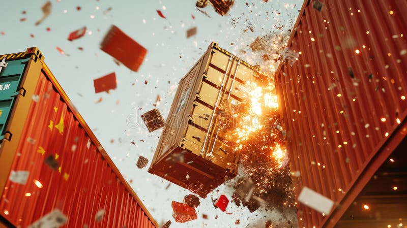 Explosion of Containers in a Chaotic Pile Stock Photo - Image of goods ...