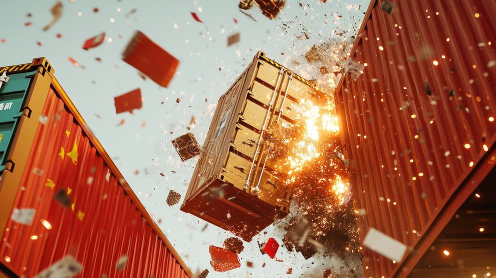 Explosion of Containers in a Chaotic Pile Stock Photo - Image of goods ...