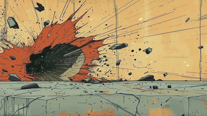 An Explosion Creates a Large Hole in a Wall, Scattering Debris in a ...