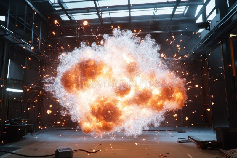 Explosion Creating Fire and Sparks in an Industrial Setting during a ...